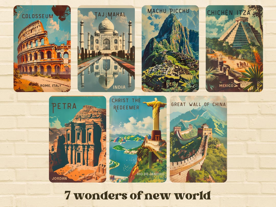 New 7 Wonders of the World, Travel Posters, Digital Vintage Print ...