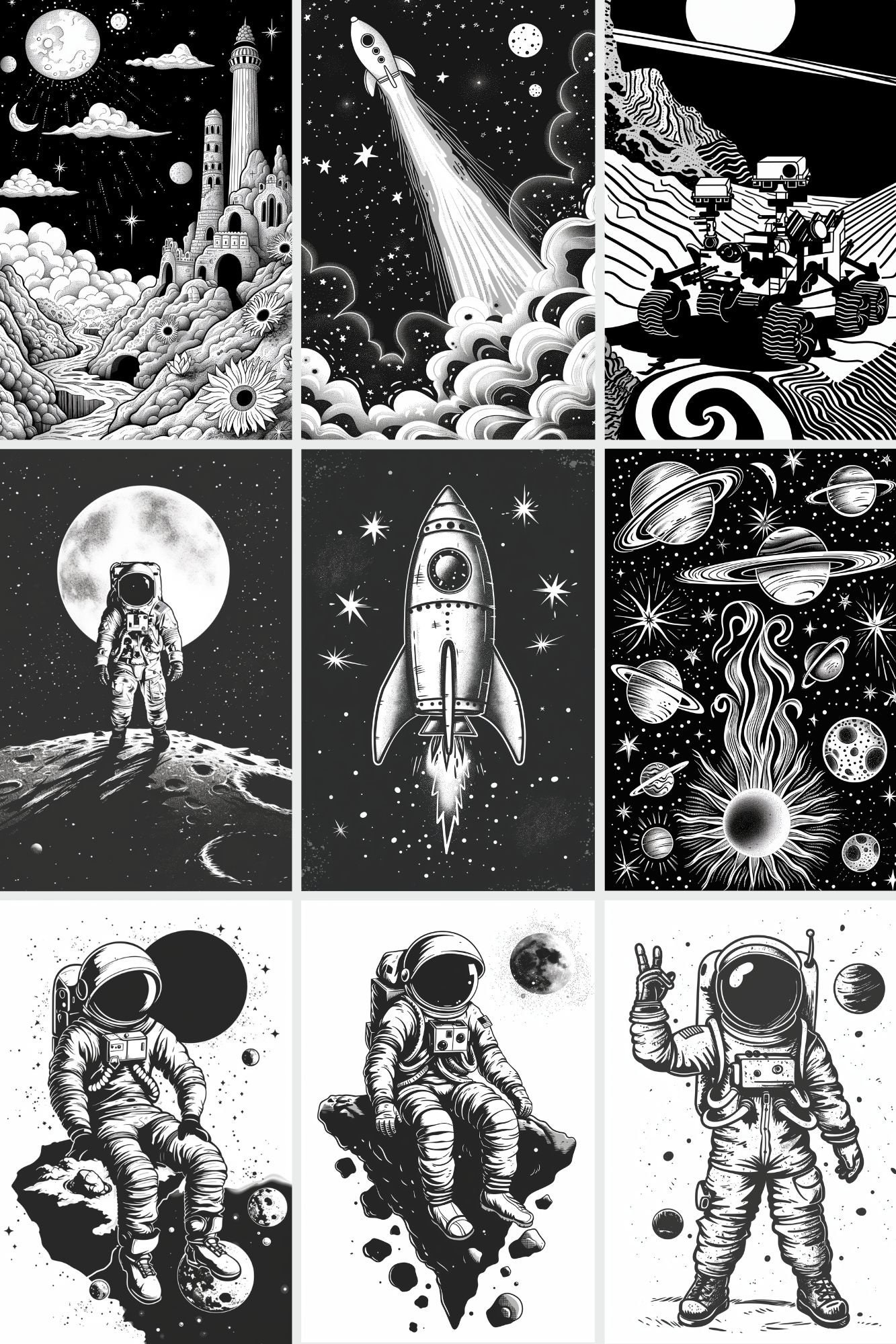 71 High Contrast Baby Cards, Printable Space Black and White Sensory ...