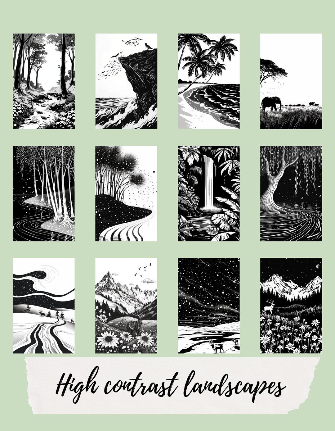 12 High Contrast Baby Cards, Printable Landscape, Black and White ...
