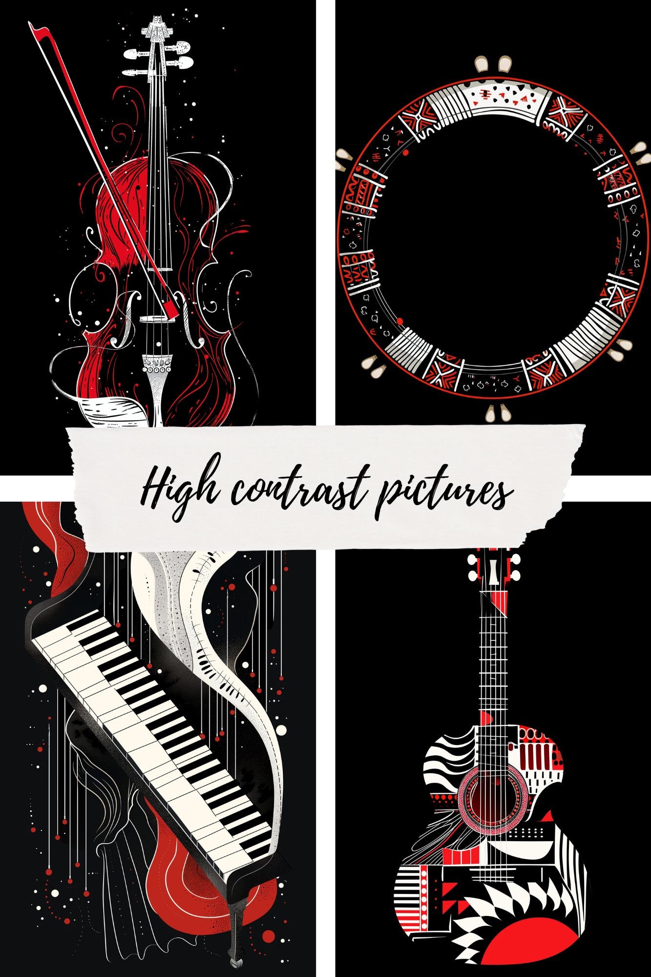 Set of 25, High Contrast Black White Red Printable Pictures for Baby ...