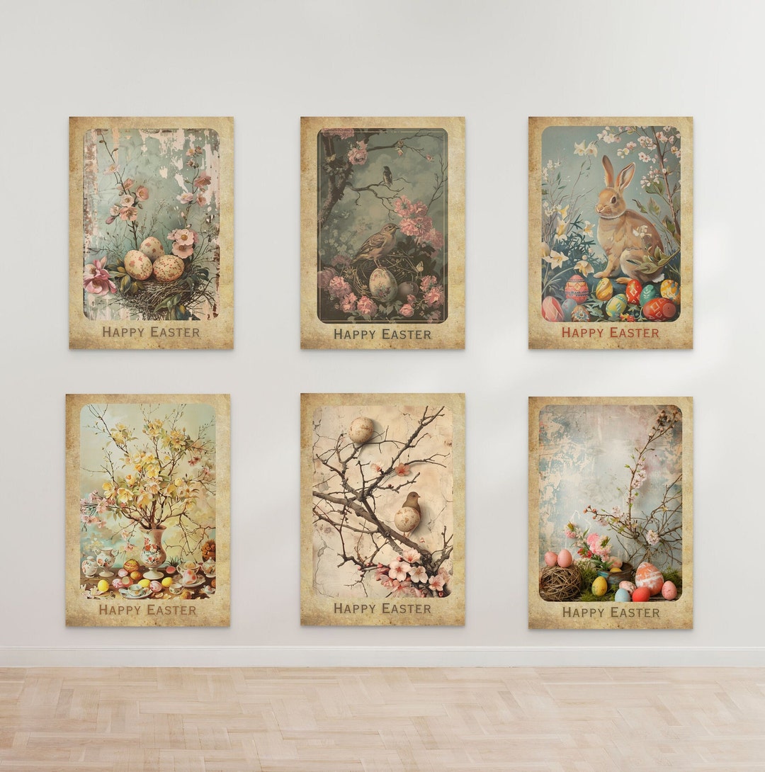 Vintage Easter Poster Set of 6, Digital Easter Images Printing, Easter ...