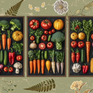 Digital Vegetable Images, Set of 6, Kitchen Wall Art, Vegetables Decor ...