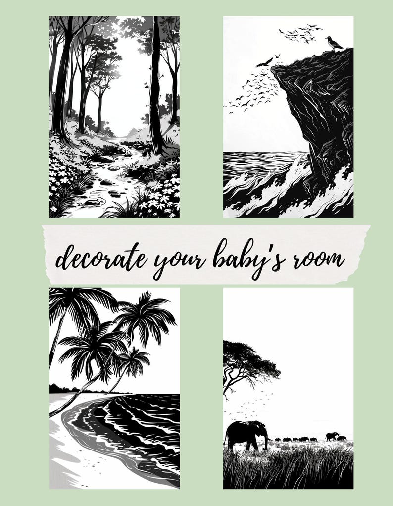 12 High Contrast Baby Cards, Printable Landscape, Black and White ...