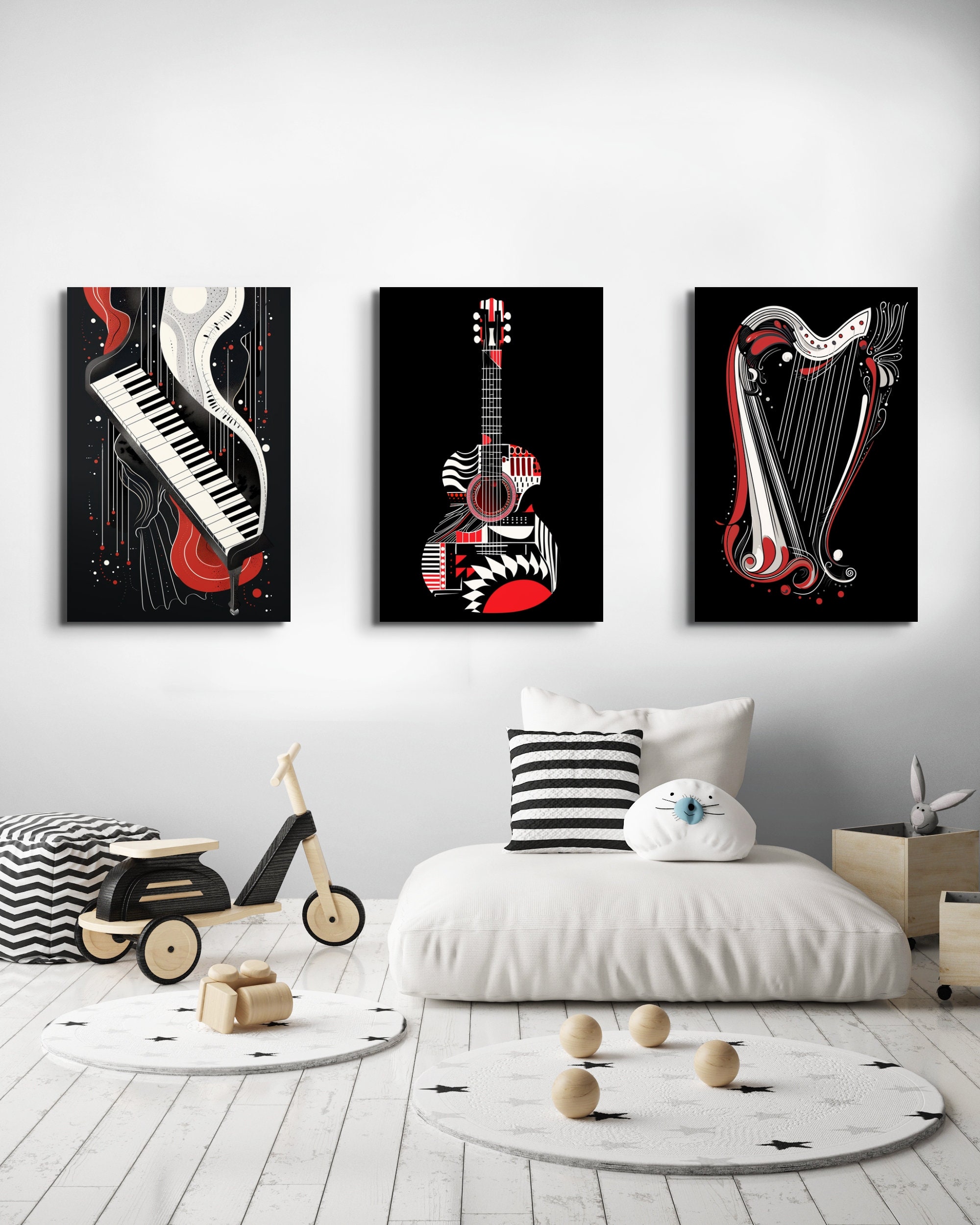 Set of 25, High Contrast Black White Red Printable Pictures for Baby ...