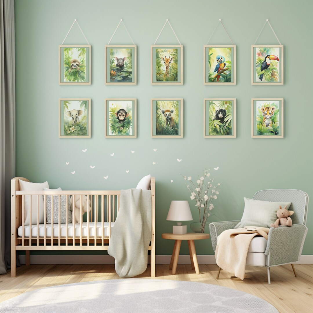 Rainforest Animal Prints, Set of 10, Jungle Animal Cubs, Nursery Wall ...