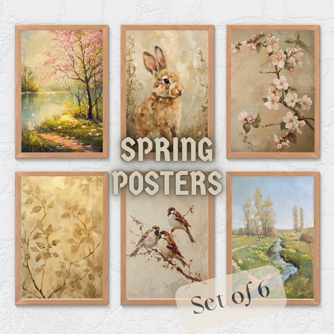 Vintage Rustic Spring Poster Set of 6, Retro Spring Posters, Easter ...