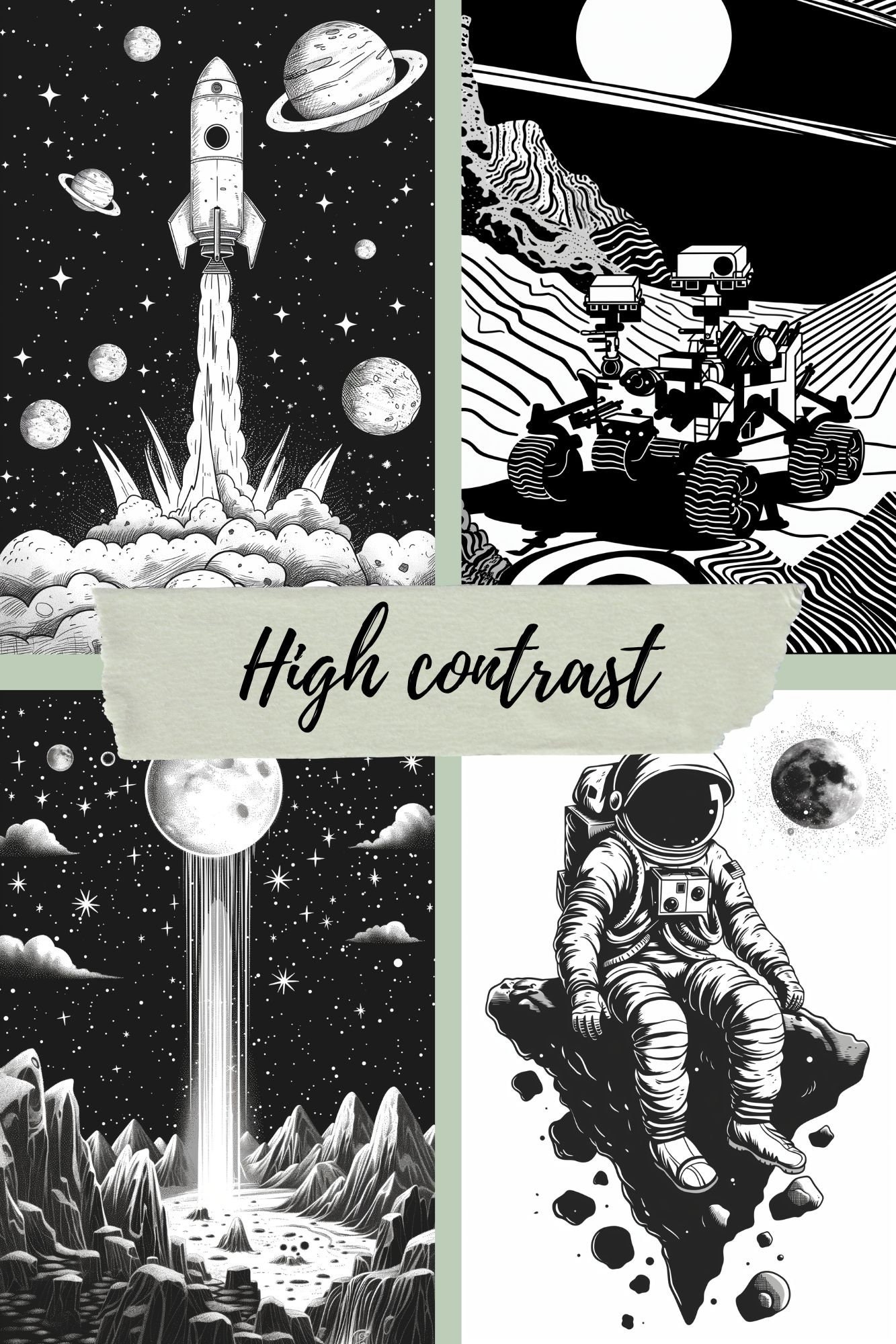 71 High Contrast Baby Cards, Printable Space Black and White Sensory ...