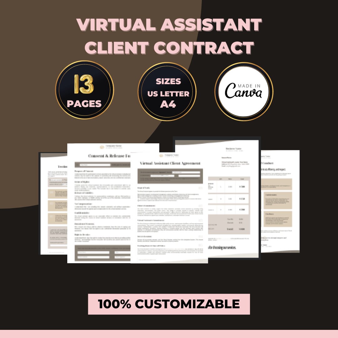 Virtual Assistant Client Agreement Template, Contract, Service Agreement, Neutral, Boho, - Etsy