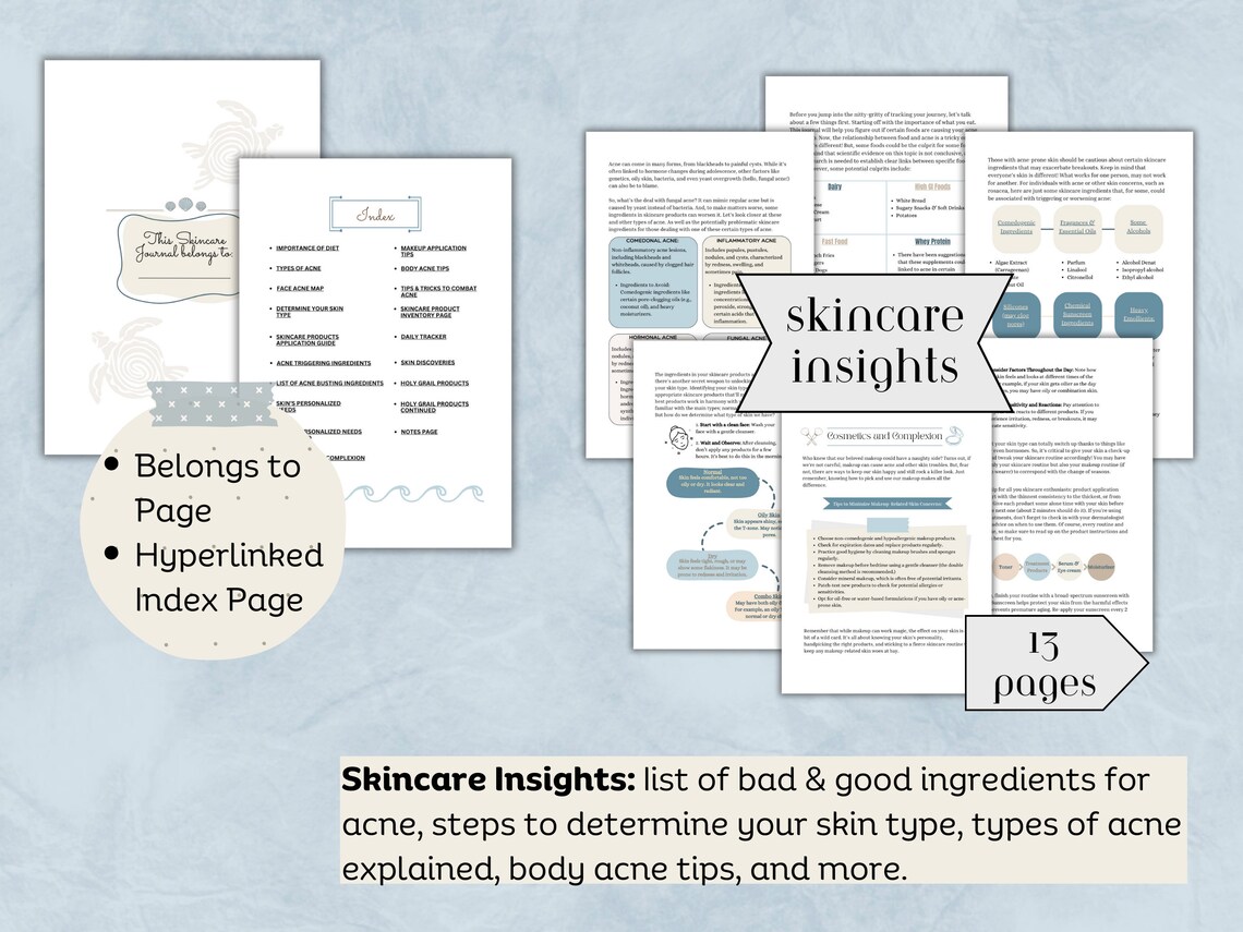 Printable Skincare Tracker, Skincare Routine, Acne Guide, Digital ...