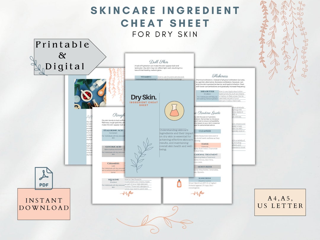 Skincare Ingredient Cheat Sheet for Dry Skin, Printable and Digital PDF ...