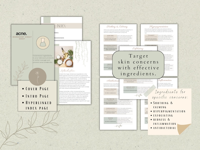 Skincare Ingredient Cheat Sheet for Acne, Printable and Digital PDF in ...