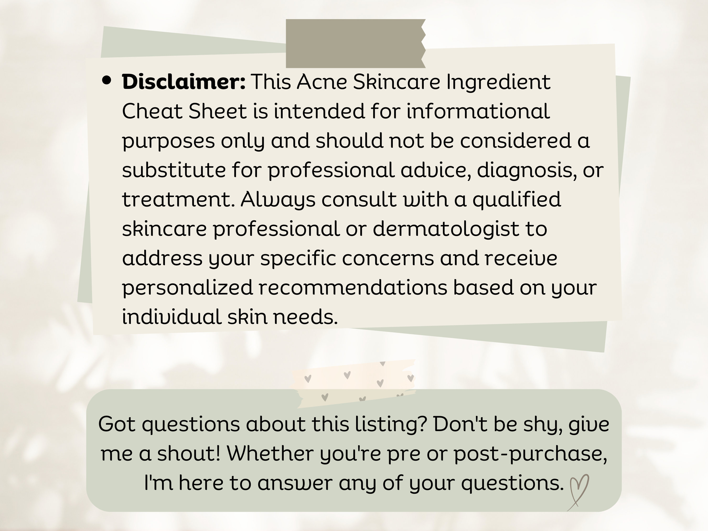 Skincare Ingredient Cheat Sheet for Acne, Printable and Digital PDF in ...