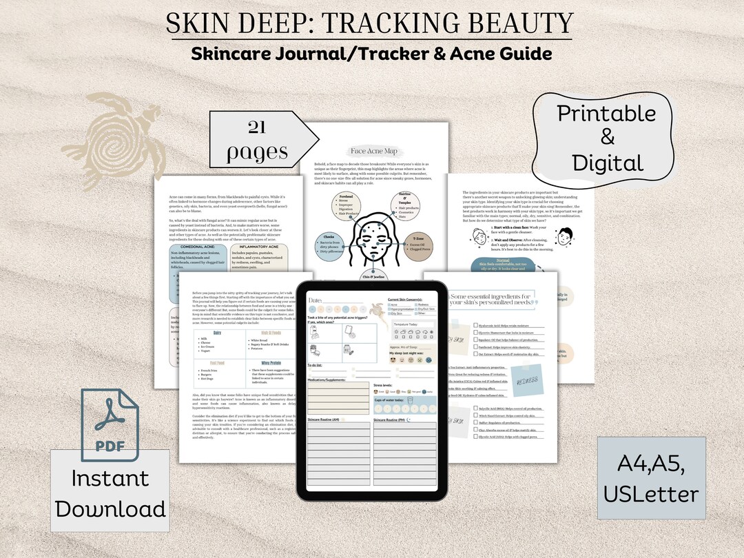 Printable Skincare Tracker, Skincare Routine, Acne Guide, Digital ...