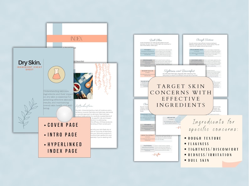 Skincare Ingredient Cheat Sheet for Dry Skin, Printable and Digital PDF ...