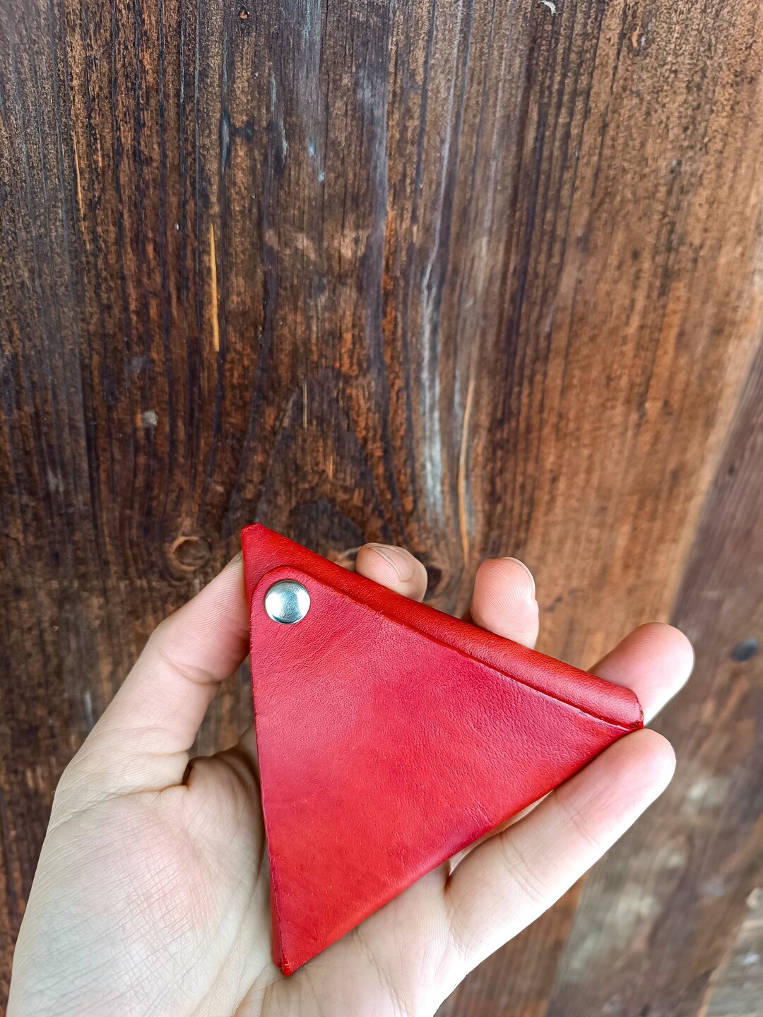 Leather Triangle Coin Pouch, Leather Coin Wallet, Red Coin Holder ...
