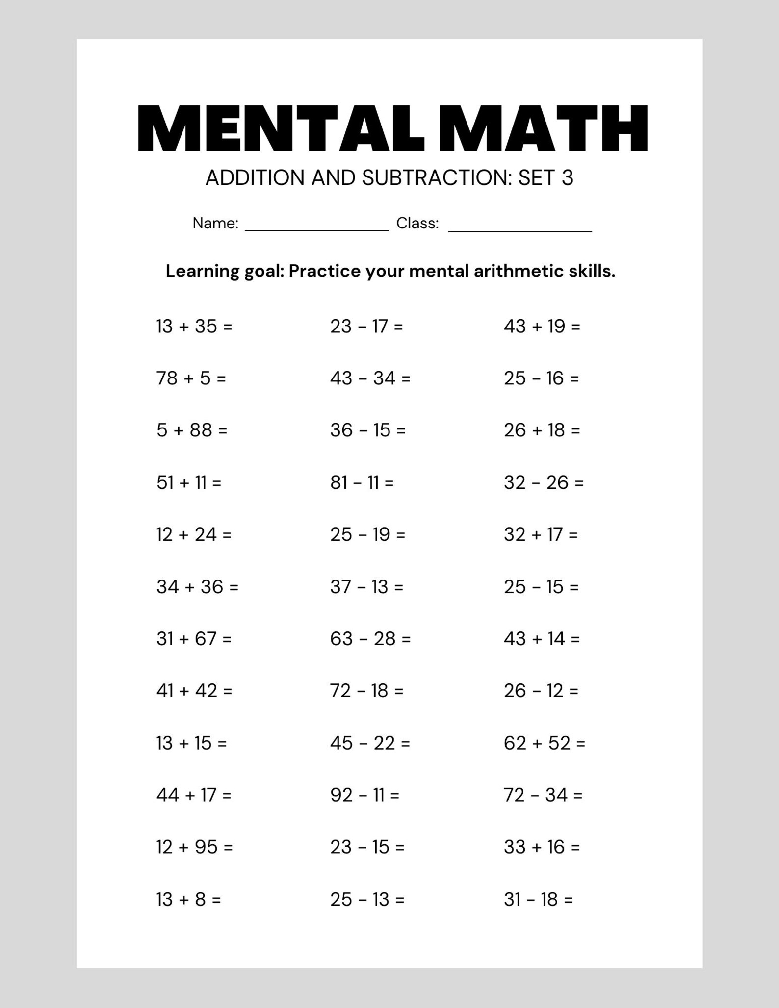 Basic Math Worksheets for Elementary 8pgs - Etsy