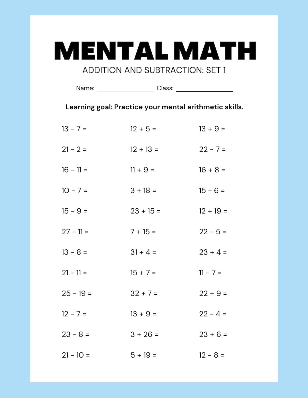 Basic Math Worksheets for Elementary 8pgs - Etsy