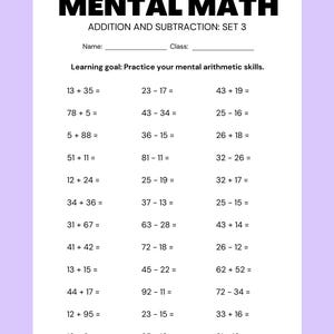 Basic Math Worksheets for Elementary 8pgs - Etsy