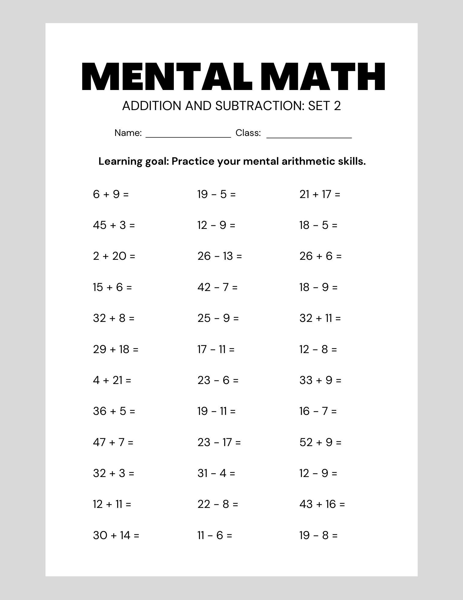 Basic Math Worksheets for Elementary 8pgs - Etsy