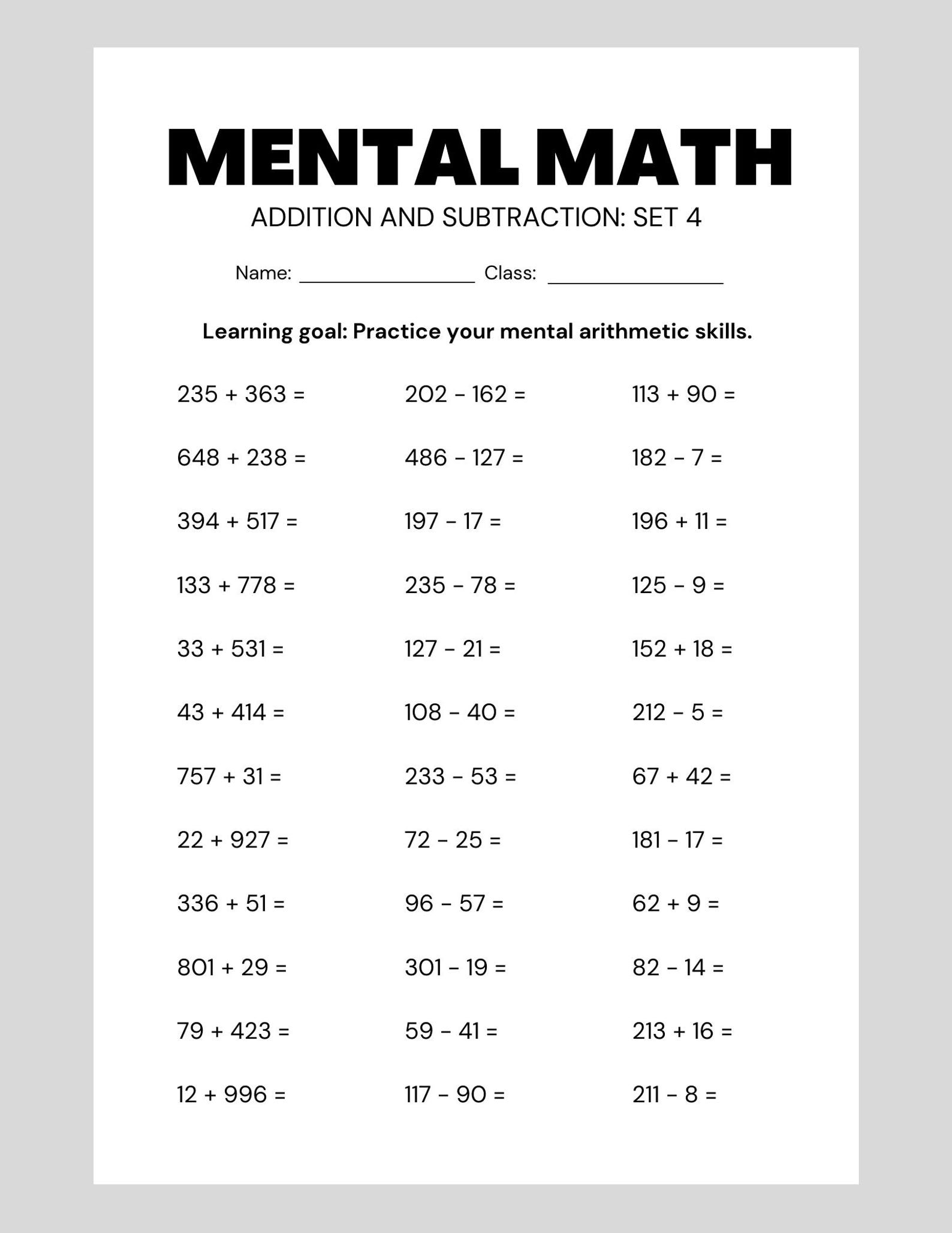 Basic Math Worksheets for Elementary 8pgs - Etsy