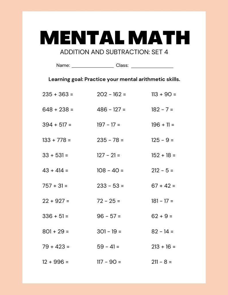 Basic Math Worksheets for Elementary 8pgs - Etsy
