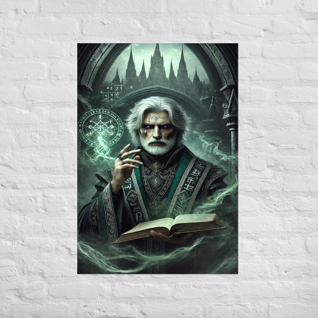 Seyren Valithar Dark Fantasy Poster Mystic Sage Art Print Fog Wizard ...