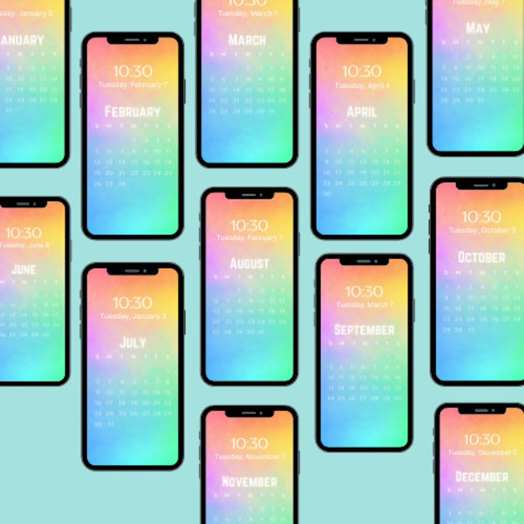 2024 12 Month Digital Calendar Rainbow iPhone Calendar iPhone ...