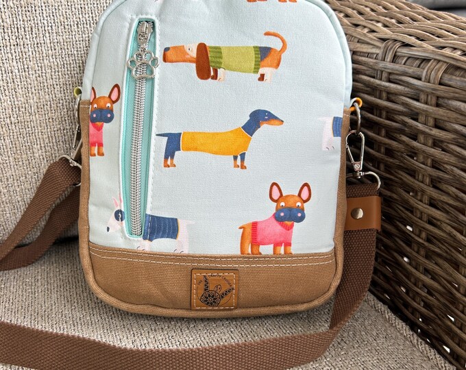 Convertible Sling Bag Waxed Canvas & Cute Dog Print Mini Backpack for ...