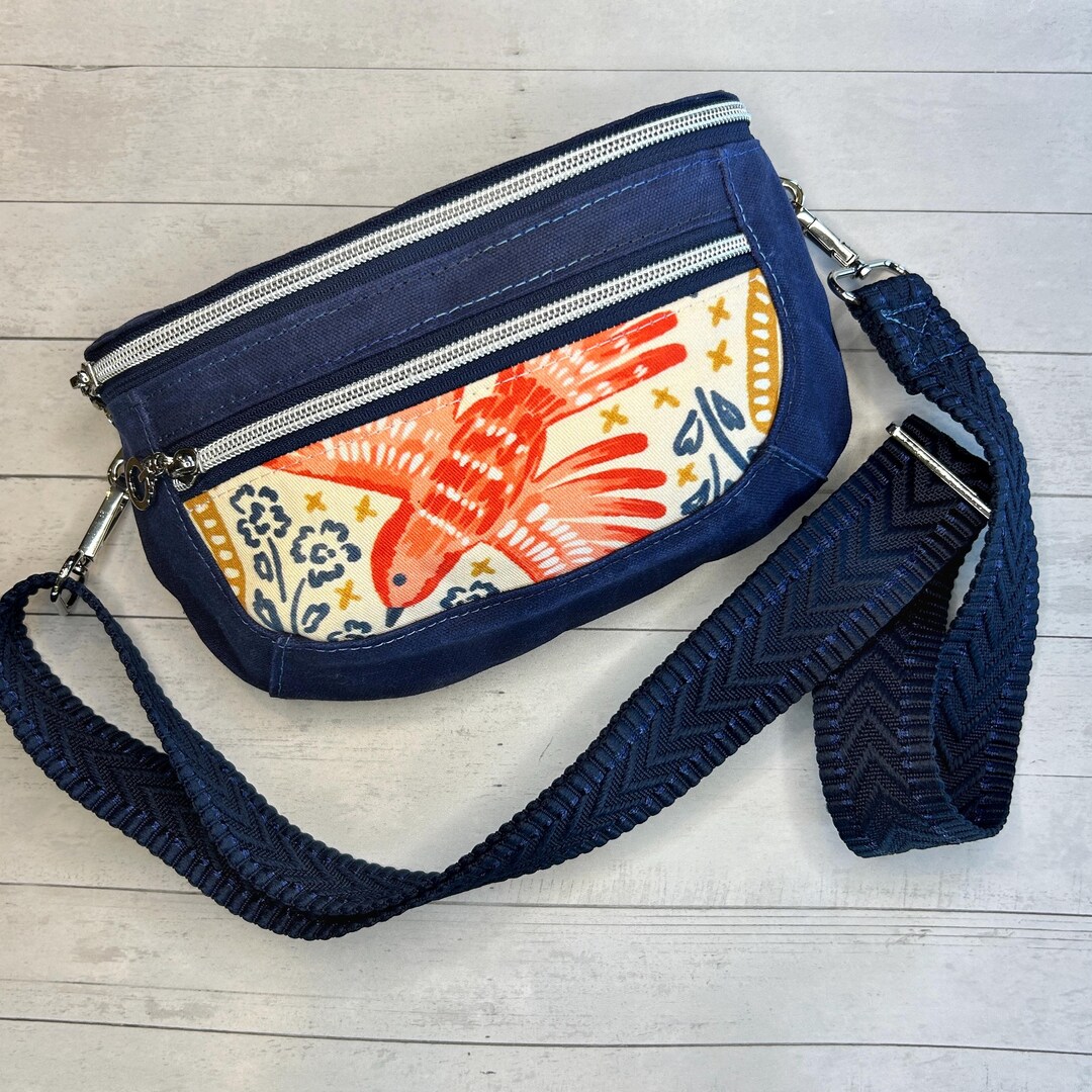 Blue Waxed Canvas Clamshell Sling Bag Boho Style Belt Bag Bird Lover ...