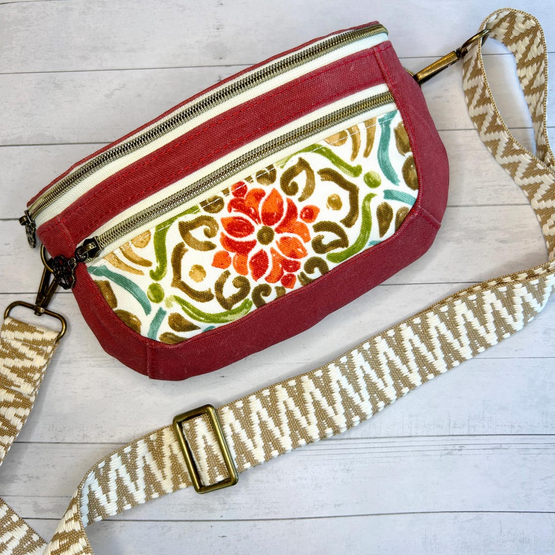 Boho Style Clamshell Sling Bag Red Waxed Canvas Belt Bag, Fanny Pack ...