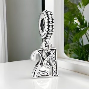 Number Charm Fits Pandora Bracelets Happy Birthday 21st Birthday 50th Birthday 21 Charm CZ Number 50 milestone Birthday silver Etsy New Zealand