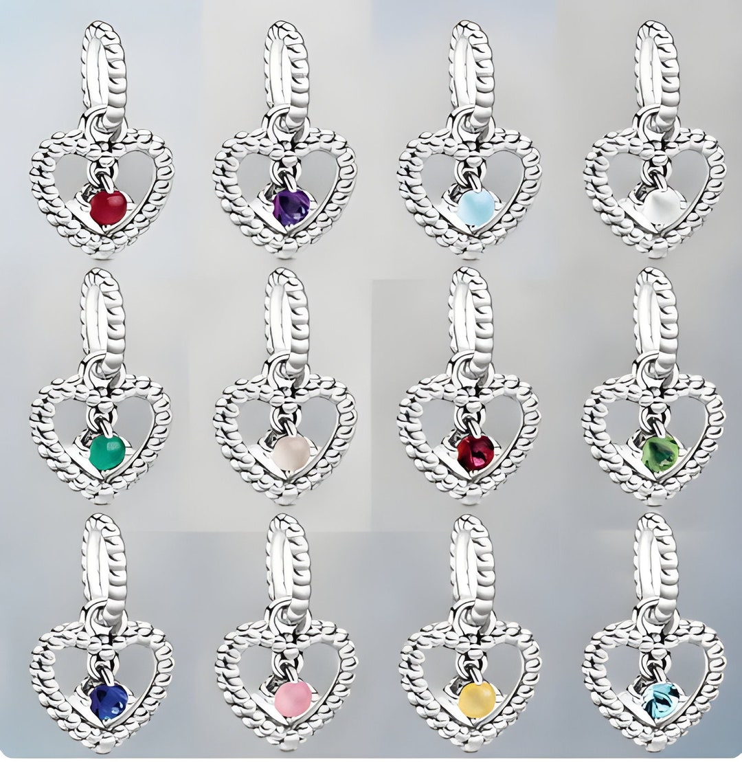 Birthstone Charms, Birthstone Heart Charm, Birthday Charms, Genuine 925 ...