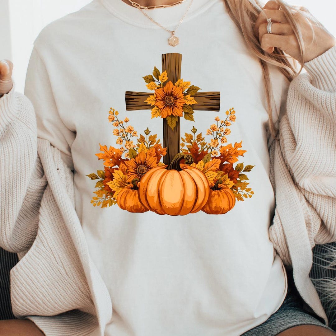 Boho Floral Pumpkin Cross Fall Jesus, Autumn Pumpkin Floral, Retro Fall ...