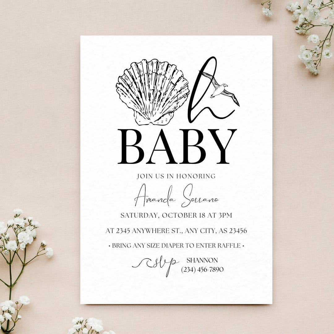 Beach Theme Baby Shower Invitation-ocean Theme Baby Shower Invitation ...