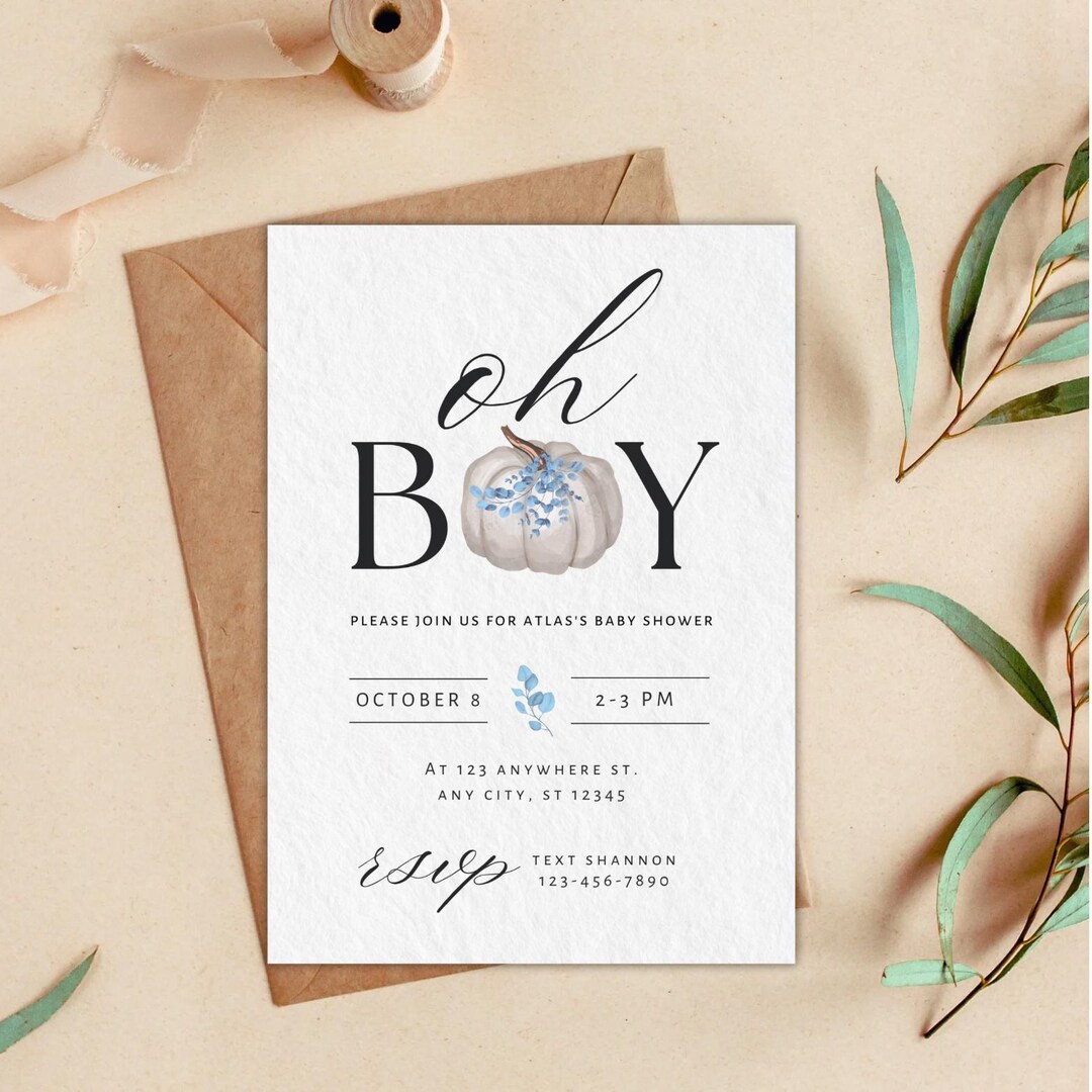Pumpkin Baby Shower Invitation, Oh Boy Editable, Little Pumpkin Baby ...