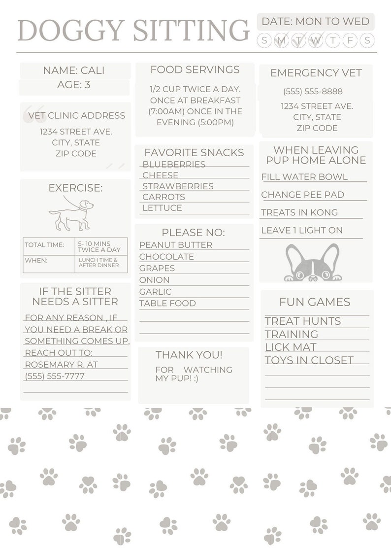 Customizable Dog Sitting Planner - Modern Clean - Etsy