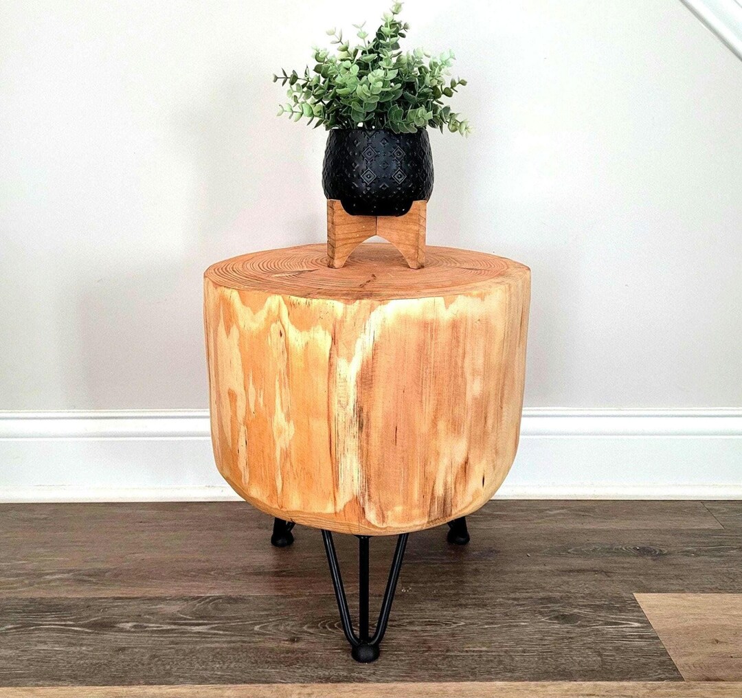 Reclaimed Log Table With Legs, Rustic Stump Side Table, Natural Wood ...
