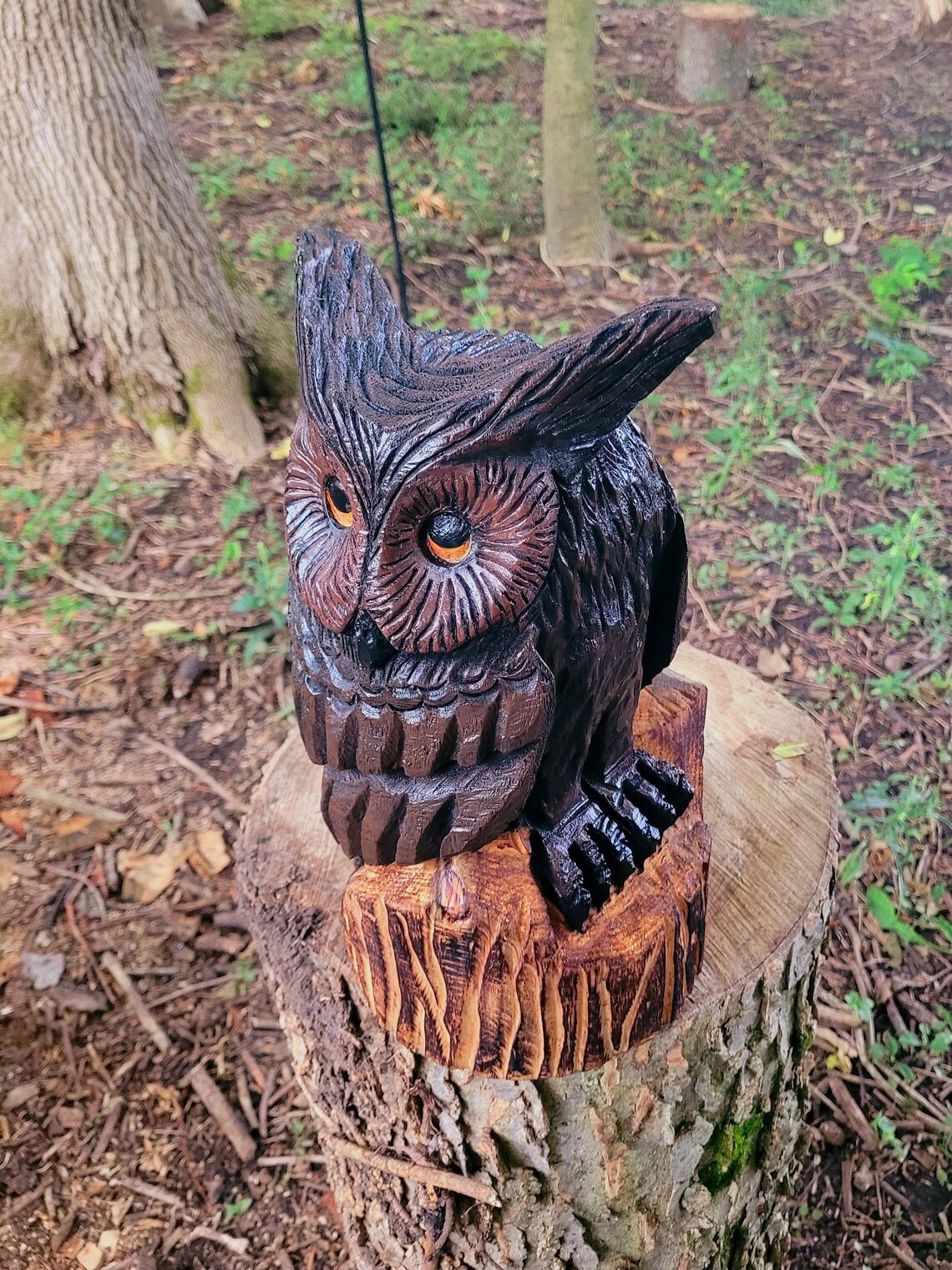 Rare Chainsaw Carved Owl Sculpture Collectible Owl Figurine Decorative ...