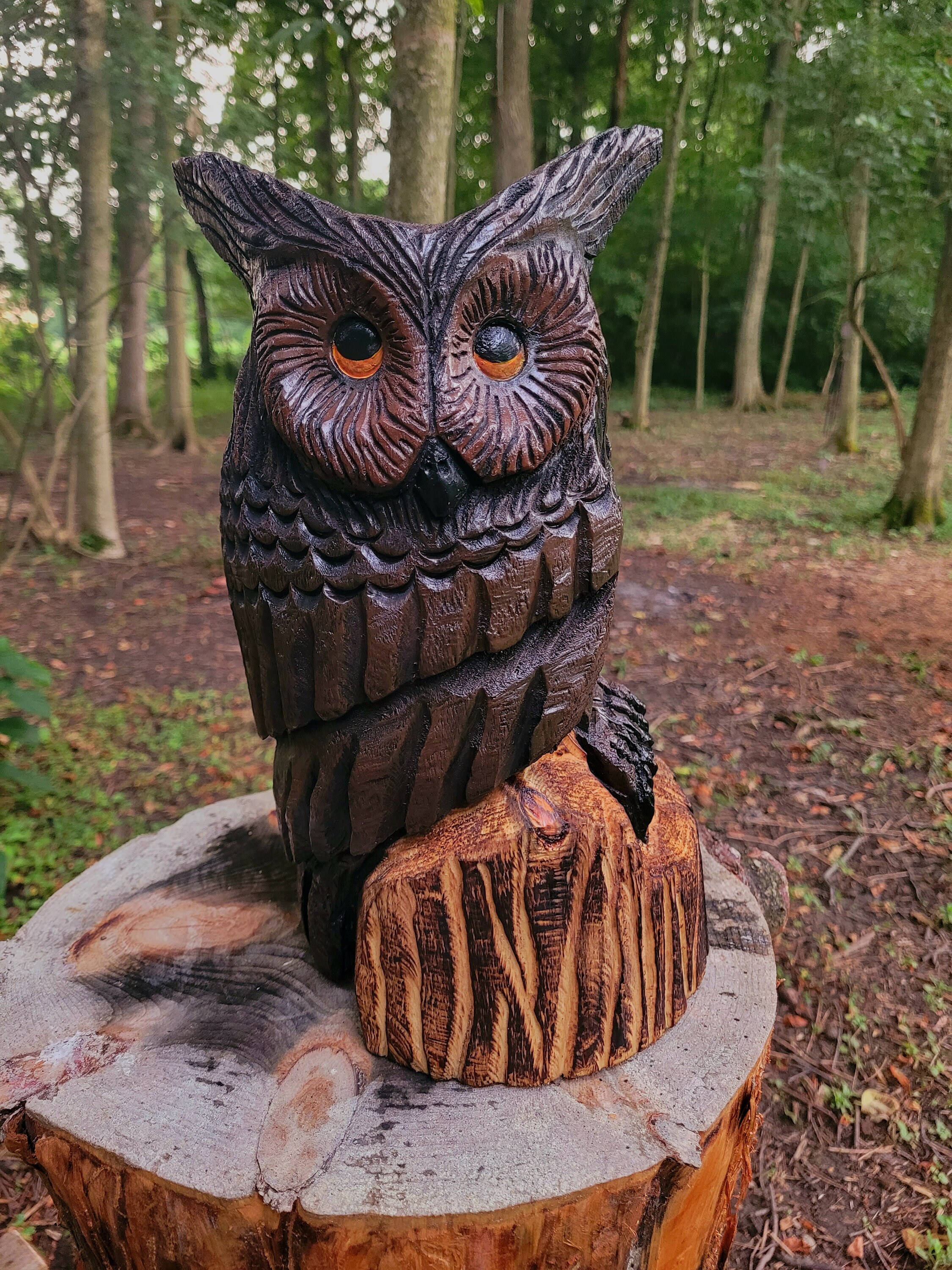 Rare Chainsaw Carved Owl Sculpture Collectible Owl Figurine Decorative ...