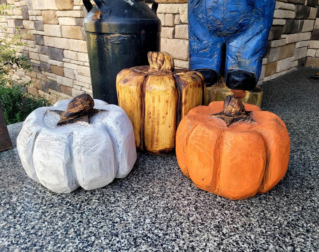 Large Chainsaw Carved Wooden Pumpkin Scultpure, Fall Farmhouse Decor - Etsy