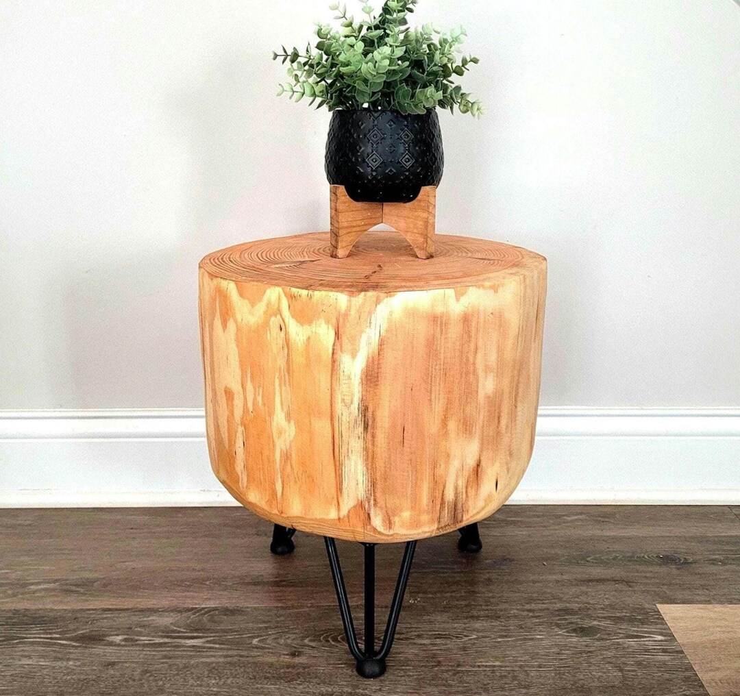 Unique Tree Stump Log Side Table With Legs, Rustic Wood Table, Living ...