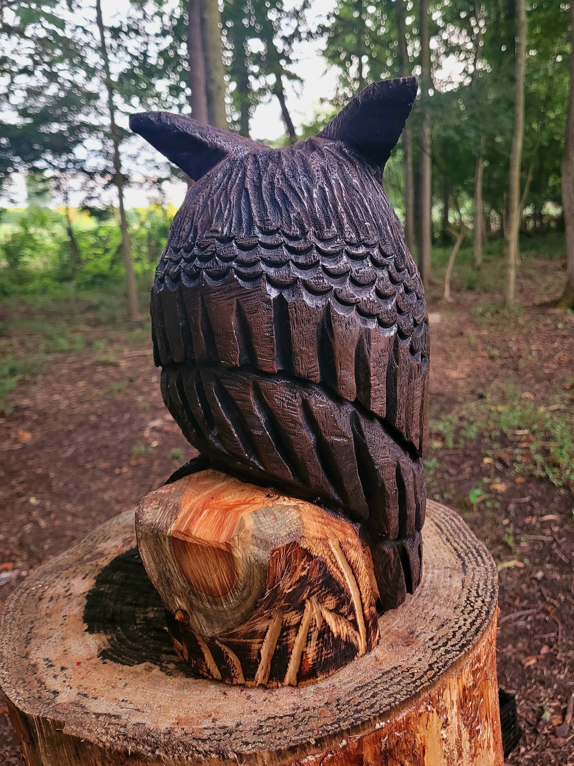 Rare Chainsaw Carved Owl Sculpture Collectible Owl Figurine Decorative ...