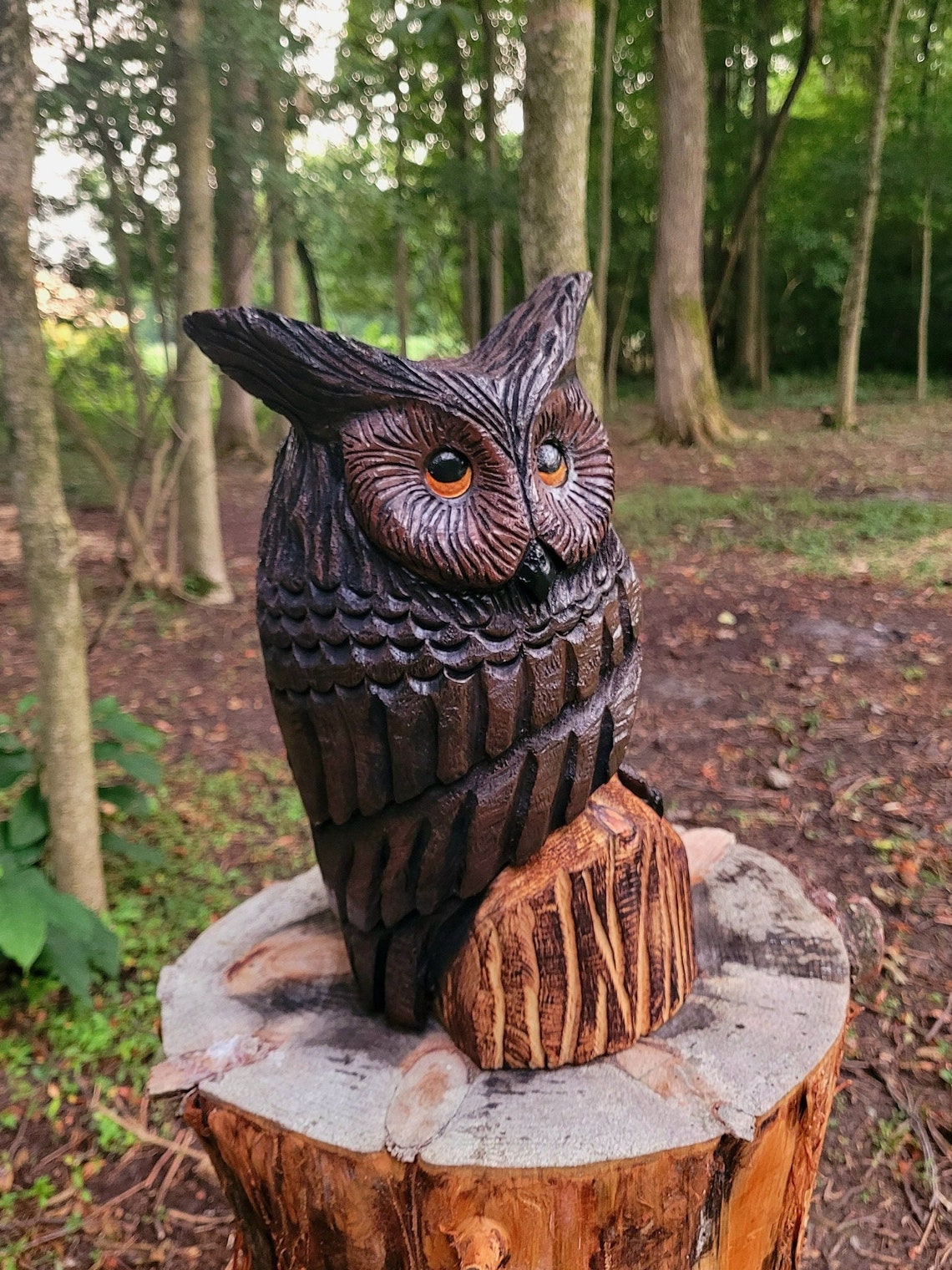 Rare Chainsaw Carved Owl Sculpture Collectible Owl Figurine Decorative ...