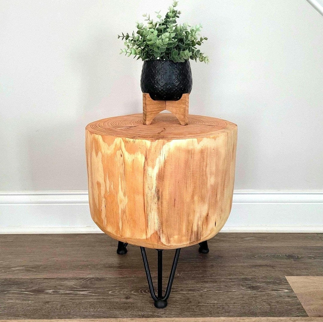 Rustic Live Edge Log Table With Legs, Unique Wooden Tree Stump Side ...
