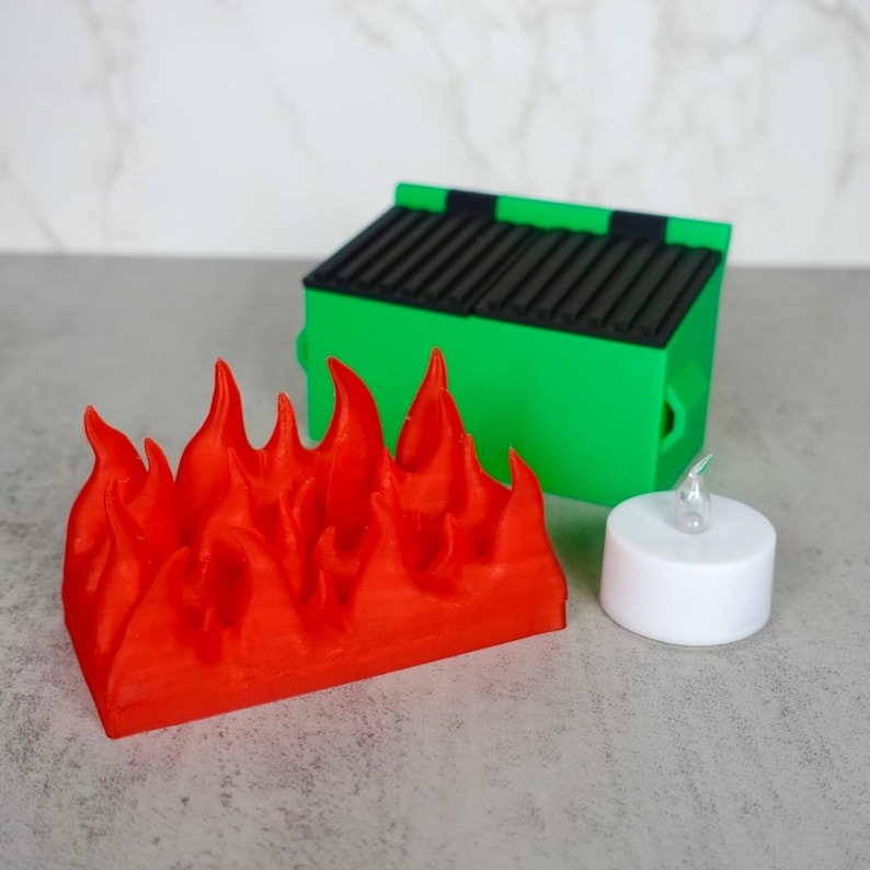 3D Printed Dumpster Fire Tealight Holder: Funny Desk Decor - Etsy