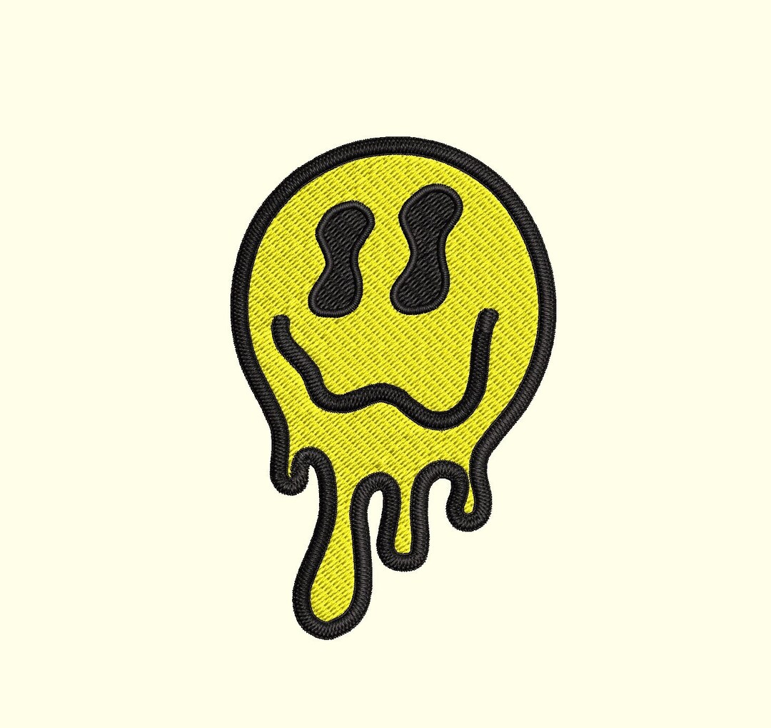 Melted Smiley Face Embroidery Design. Dripping Smiley Face Embroidery ...