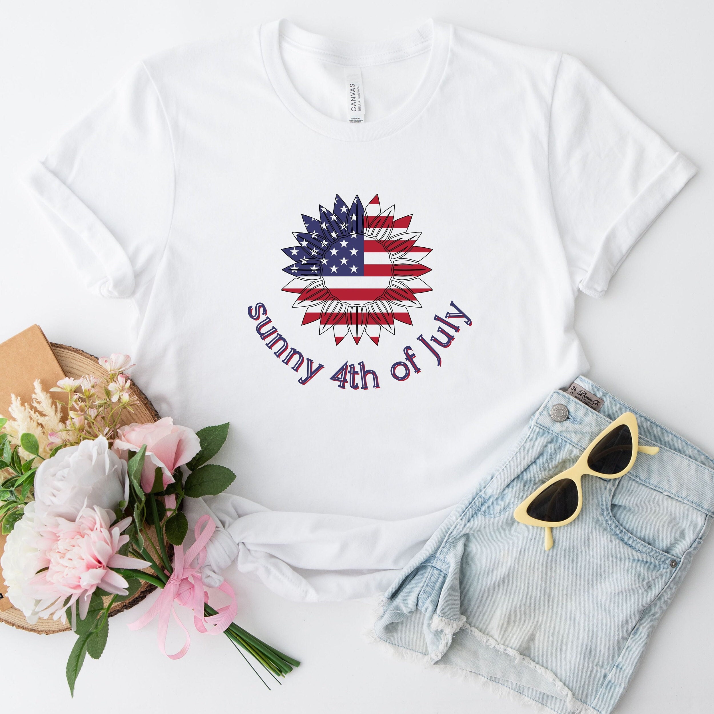 T-shirt Sunny 4th of July, Flag Sunflower,forth Patriotism Family,proud ...
