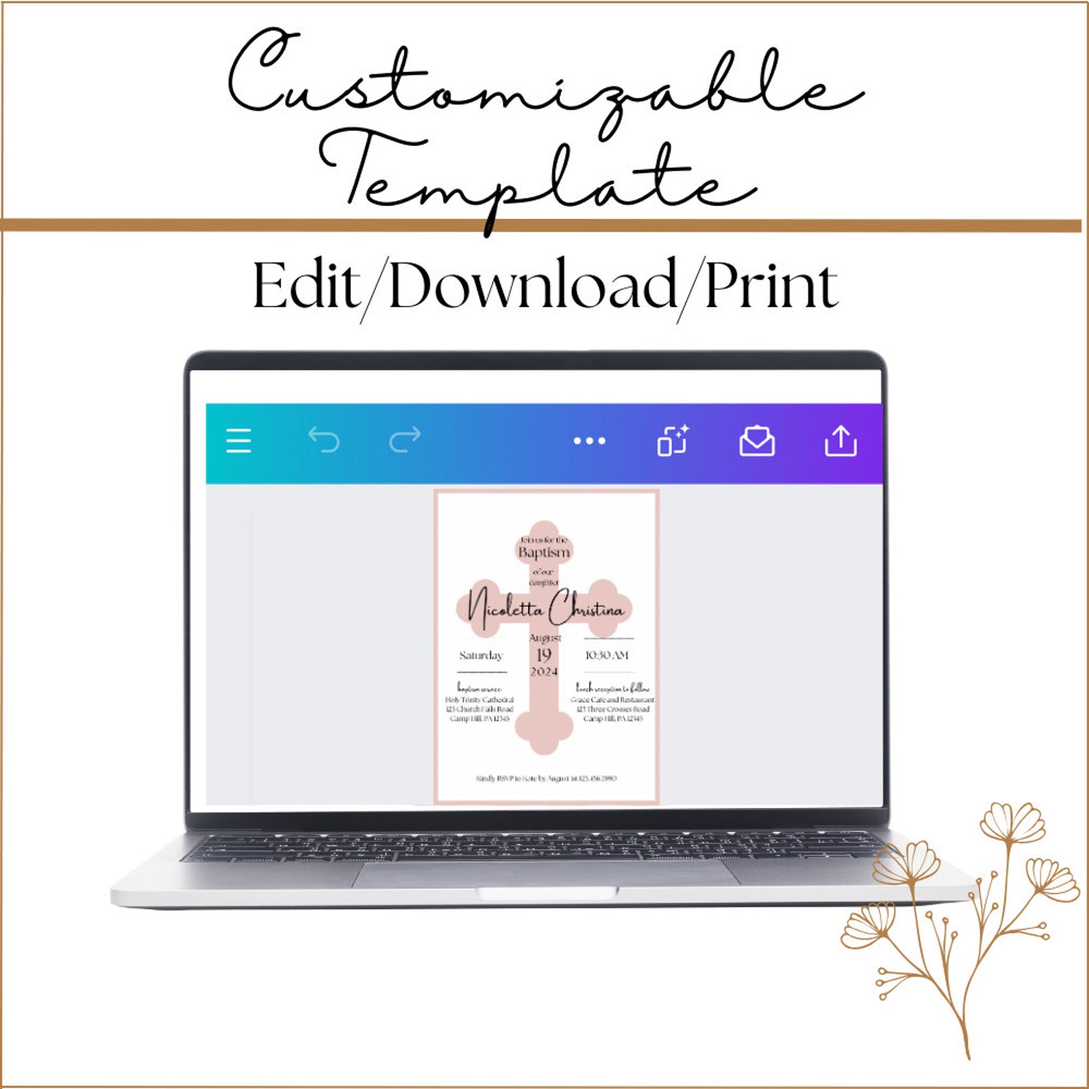 INSTANT DOWNLOAD Heavenly Cross Girl Baptism Invitation Template. Fully ...