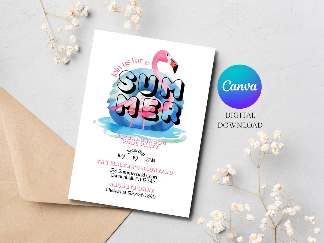 Editable Summer Pool Party Invitation, 5x7 Invite for Swim Party ...