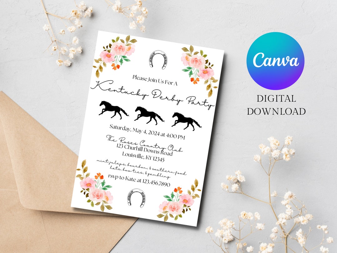 Kentucky Derby Party Invitation With Editable Text, Horse Race Party ...